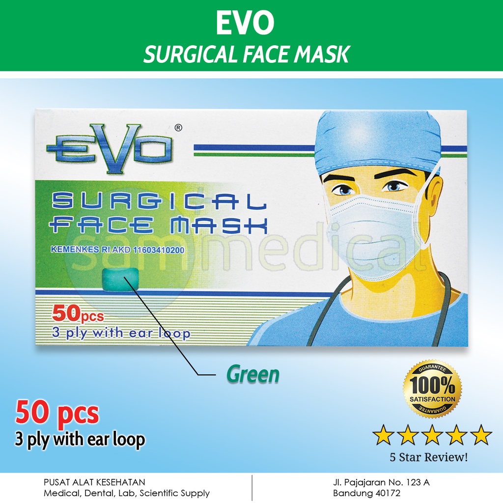 Evo Masker Ear Loop Green @50pcs | sam medical