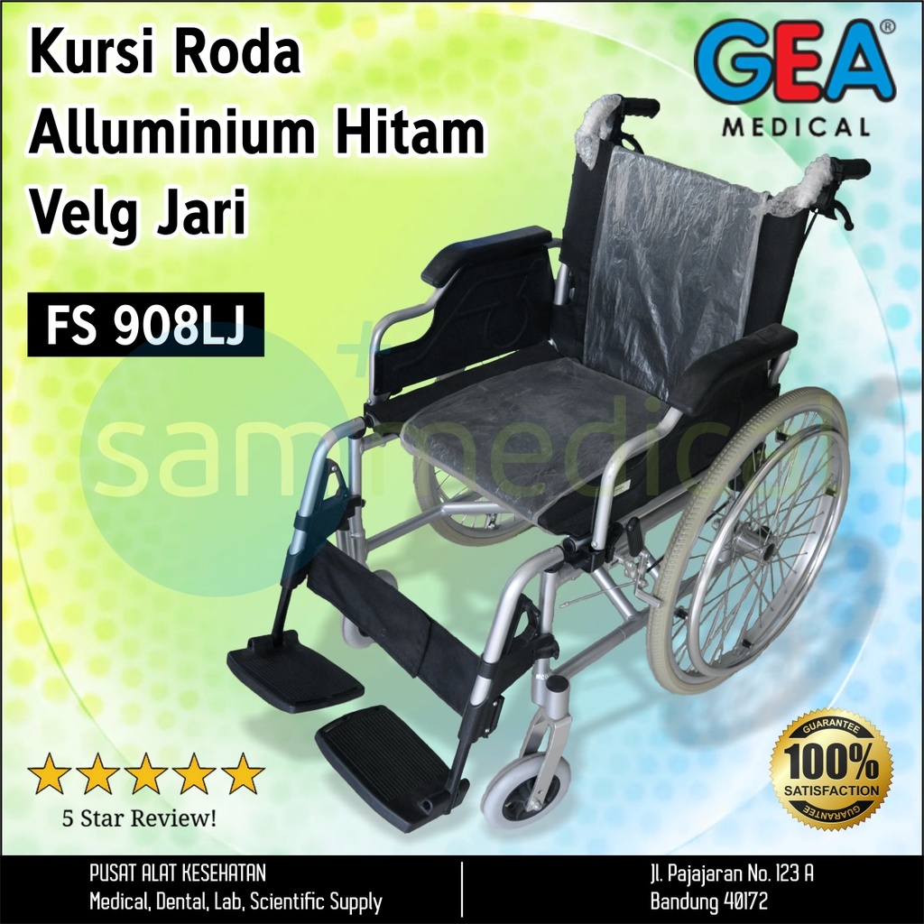 Kursi Roda Alluminium Hitam Velg Jari FS 908LJ | sam medical