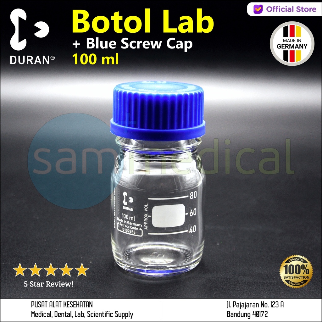 Duran Botol Lab + Blue Screw Cap - 100 ml(218012458) | sam medical