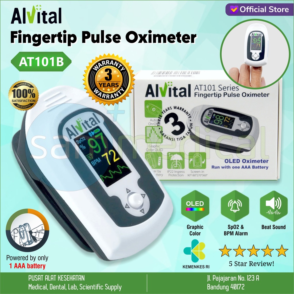 Leadtek Alvital Fingertip ALARM Pulse Oximeter AT101B | sam medical
