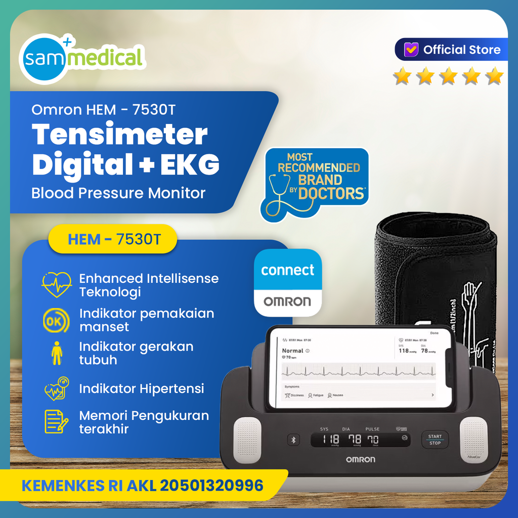 Omron Tensimeter Digital+EKG Single Lead - HEM 7530T | sam medical